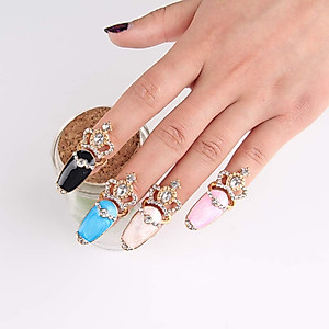 Beaupretty 4 Pcs Finger Nail Rings, Luxury Crystal Rhinestone Fingernails Ring Fashion Crown Knuckle Nail Rings Decoration Tip for Women