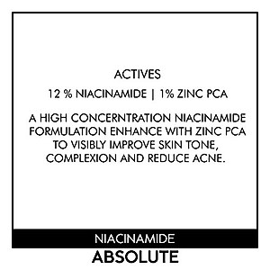 Niacinamide Absolute - 12% Niacinamide 1% Zinc PCA & Hyaluronic Acid 1oz, Vitamin B3 serum to Minimize Pores, Balance Oil Production, Wrinkles, Fine Lines, Facial Serum