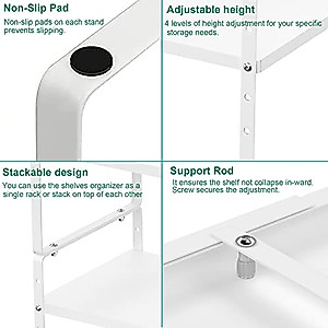 iPEGTOP Expandable Cabinet Storage Shelf Organizer Rack, Heavy Duty Steel Metal Spice Rack Adjustable Height Pantry Garage Shelf Space Riser for Counter Kitchen Organization, White, 1 Pack
