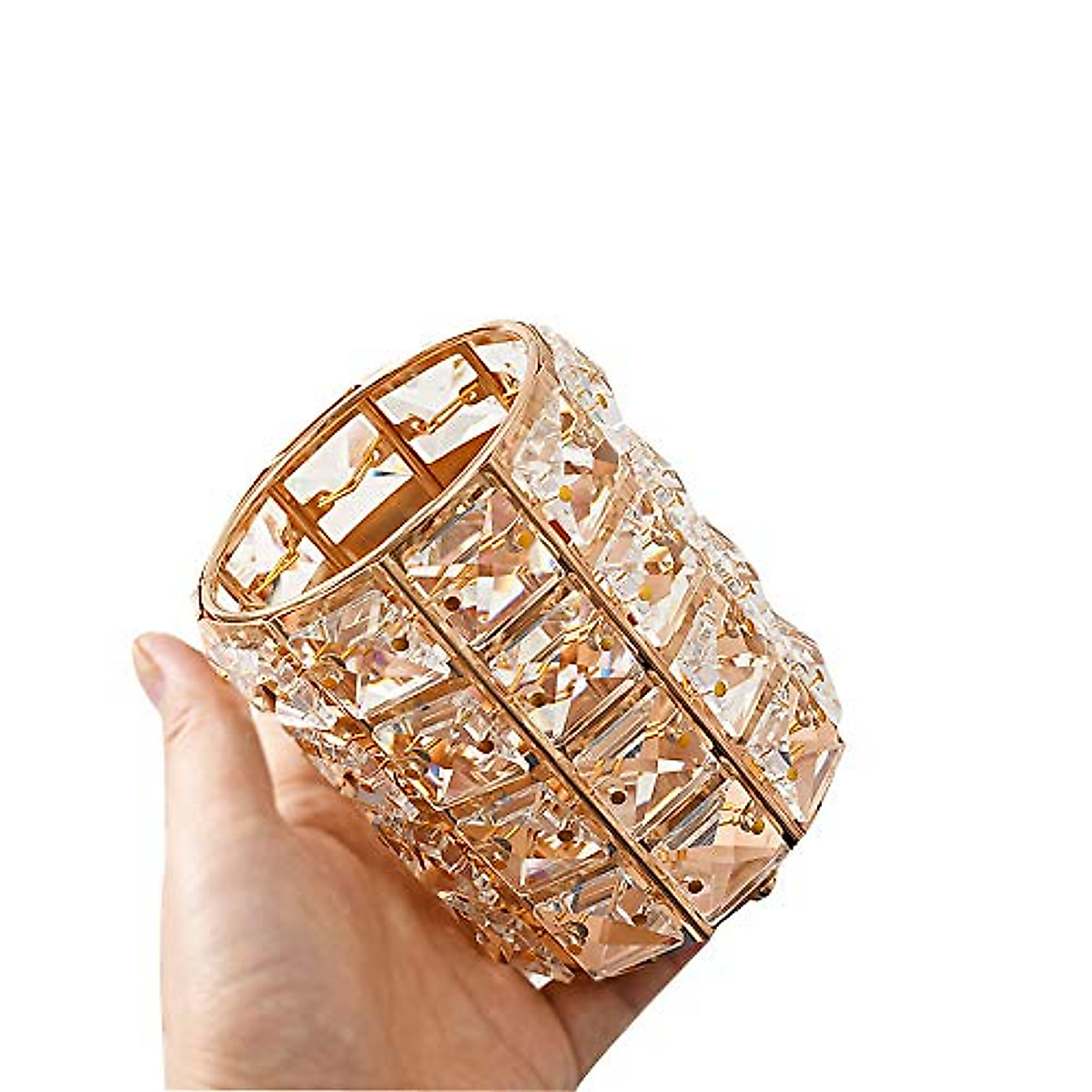Luckymoo Crystal Beads Makeup Brush Holder Brush Pen Pencil Holder Pot Cup Pencil and Make Up Storage Cup, Round Luxurious Jewelry Rack (Golden)