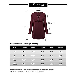 Furnex Women Chiffon Blouses, Women's 3/4 Sleeve Shirt Work Blouses Zip Up V Neck Tops Long Sleeve Office Zipper Tunic Shirt for Women Dressy Casual Business Tops for Wear to Work Beige Large