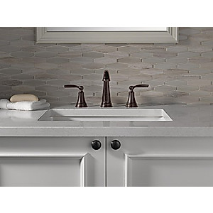 Delta Faucet Woodhurst Widespread Bathroom Faucet, Oil Rubbed Bronze Bathroom Faucet 3 Hole, Bathroom Sink Faucet, Metal Drain Assembly, Venetian Bronze 3532LF-RB