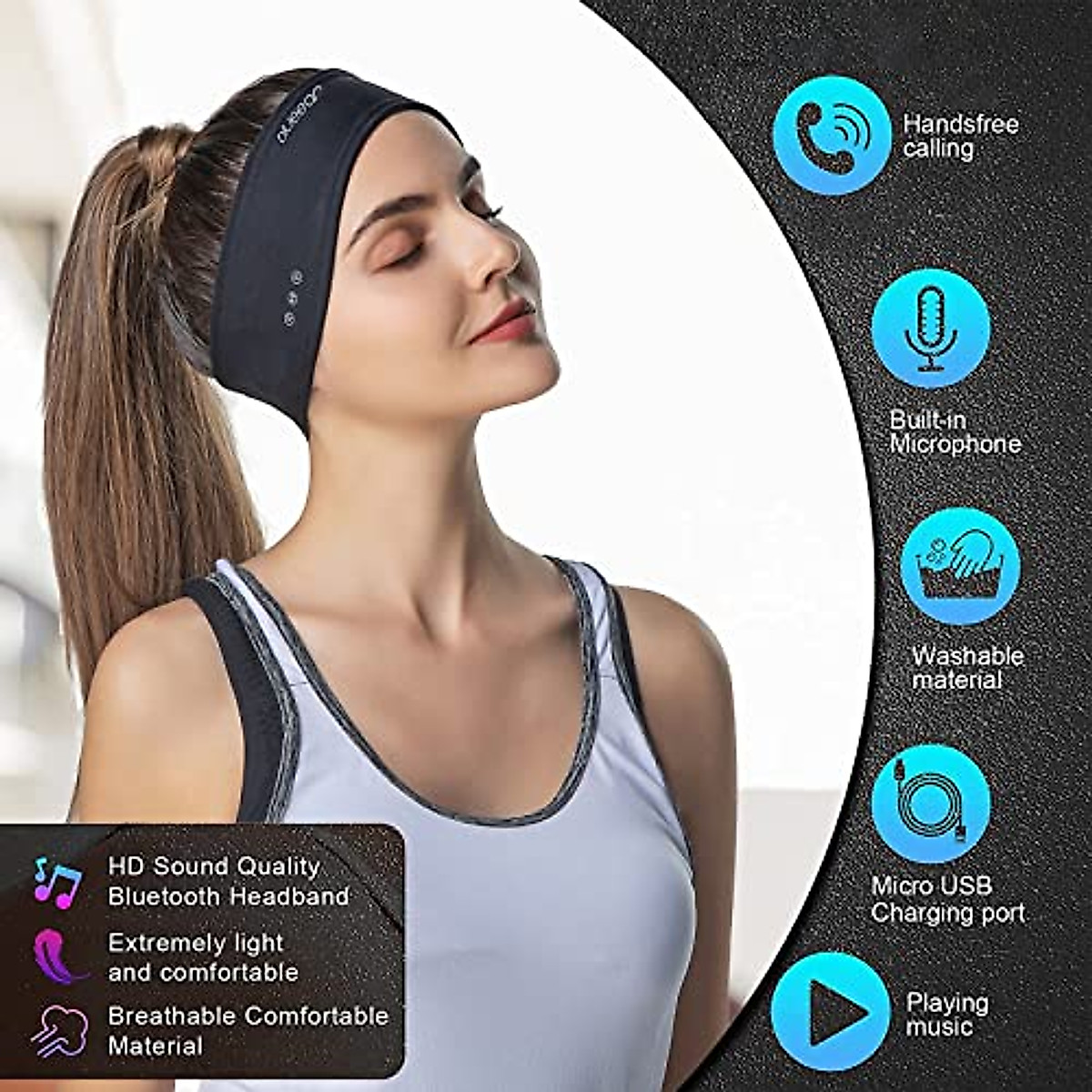 Bluetooth Headband Sleep Headphones Wireless V5.5 Sports Headband with Thin Stereo Speaker for Yoga Running Outdoor Indoor Sports and Travelling
