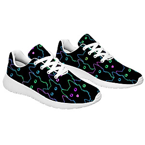Cat Shoes Women Adult Tennis Shoes Running Walking Sneakers Neon Cat Head Printed Shoes Gifts for Best Friends,US Size 9