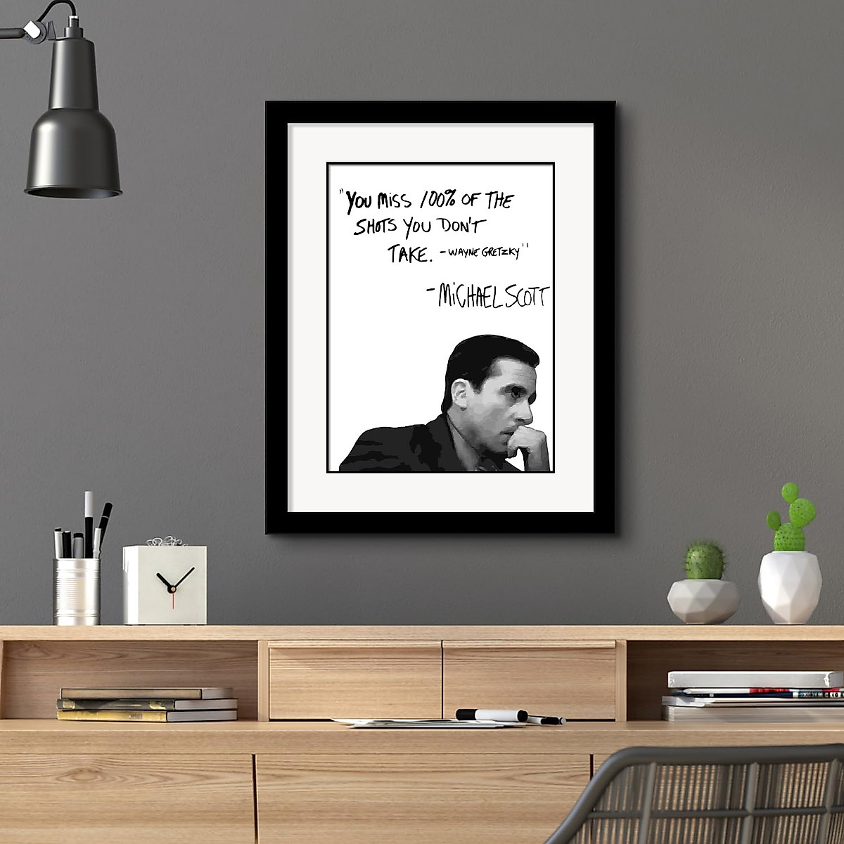 Michael Scott The Office Motivational Quote Frame Wall Art Decor 8x10 The Office Gift - You Miss 100% Of The Shots You Dont Take - The Office Merchandise - The office Wall Decor for Home and Office