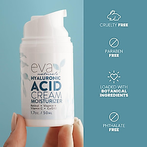 Eva Naturals Hydrating Face Cream with Hyaluronic Acid - Anti-Aging, Wrinkle Face Moisturizer for Women and Men, With Aloe Vera & Retinol For Face - Firming Day & Night Cream (1.7 Fl Oz)