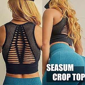 SEASUM Women's Longline Sport Bra Seamless Yoga Crop Top Medium-Low Support Workout Bra M