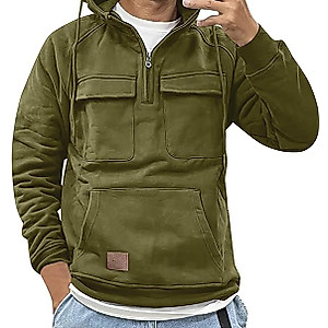 QARMAX Men Tactical Sweatshirt Quarter Zip Cargo Pullover Hoodies Workout Gym Sports Running Outdoor Winter Jackets (D,2XL)