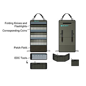 OLIGHT Exploit Multifunctional Knifebag, EDC Display Storage Bag with Detachable Pouch, Double-Layer Large-Capacity Organizer with 20 Slots for Pocket Flashlights and EDC Tools (ODG)