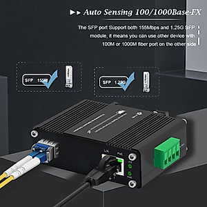 Mini Industrial 2 Ports Gigabit PoE Media Converter 12~48V DC Input Hardened 10/100/1000M 48V 30W PoE Ethernet to Fiber Optic Converter 802.3af/at Support 100/1000M SFP Module Auto Sensing