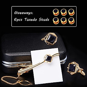 CLEECOO Men’s Tie Clip and Cufflinks Set with Gift Box (6pcs Tuxedo Studs Giveaways) for Wedding Anniversary Birthday or Business
