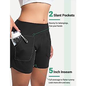 BVVU Women's 5 inch Swim Board Shorts Tummy Control Swimsuit Bottoms UPF50+ High Waisted Beach Shorts for Women with Liner Black