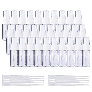 BENECREAT 30 Pack 20ml Fine Mist Spray Bottles Travel Size Bottles Travel Essentials Cosmetic Sample Bottles with 10pcs Plastic Pipettes for Perfume, Essential Oils, Toner