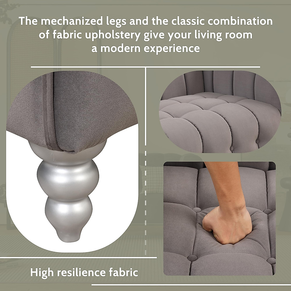 3-Piece Sofa Sets Living Room Sets with Solid Wood legs, Buttoned Tufted Backrest, Dutch Fleece Upholstered Couches Sets Including 3-Seat Sofa, Loveseat and Chair for Living Room (Grey)