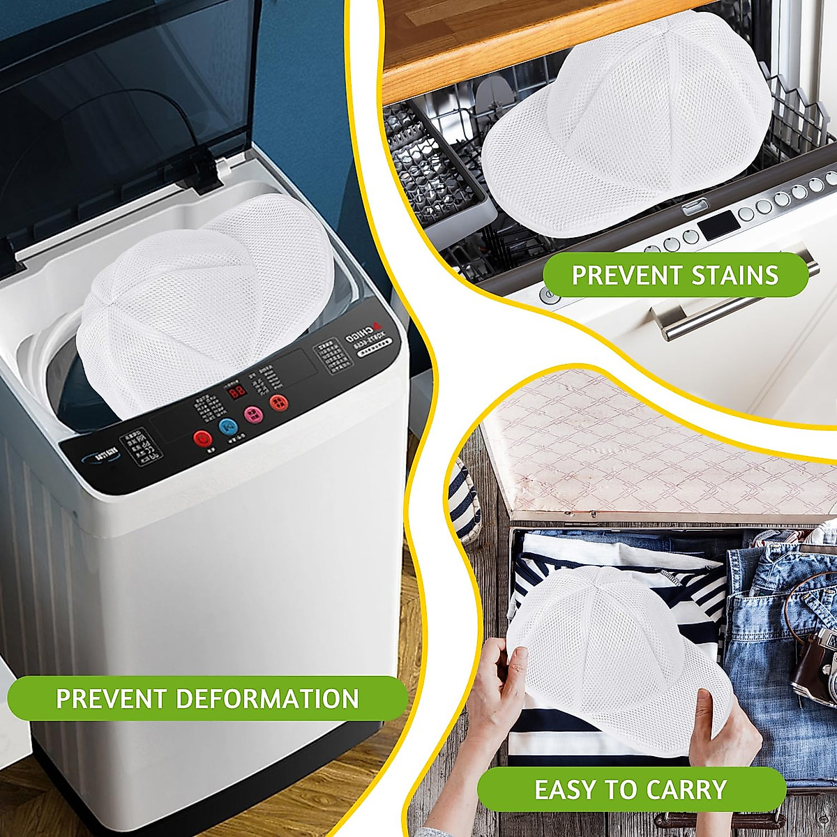 Hat Washer Cage Hat Cleaner, Hat Washer for baseball caps for Washing Machine or Dishwasher, Ball Cap Washer Frame for Flat & Curved Hats.2-Pack White