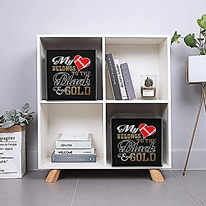 My Heart Belongs to Black Gold Canvas Collapsible Storage Bins Cube Organizer Baskets with Handles for Home Office Car