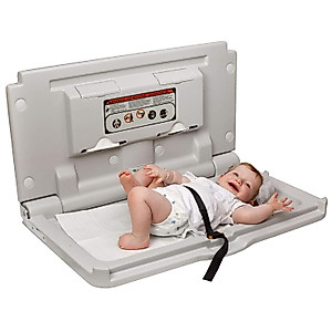 Alpine Industries Wall Mounted Baby Changing Station - Horizontal Fold Down Diaper Changing Table with Safety Strap - Ideal for Commercial Bathrooms
