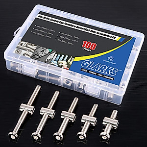 Glarks 100Pcs M6 x 35/45/55/65/75mm Hex Drive Socket Cap Furniture Barrel Screws Bolt Nuts Assortment Kit for Furniture, Cots, Babybeds, Crib, Chairs - Nickel Plated