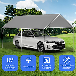 Canopy Replacement Cover for 10' x 20' Carport Frame, 200G Heavy Duty Replacement Top Cover for Car Garage, Waterproof & UV Protected Tarp with 48 Ball Bungees (Only Cover, Frame Not Included), Grey