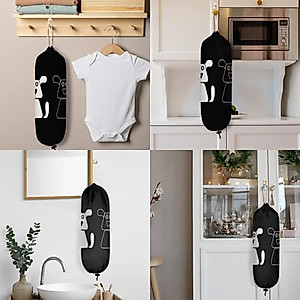 Cartoon Dog Plastic Bag Holder, Animal Black and White Grocery Bag Storage Holder Hanging Garbage Shopping Bag Trash Bags Organizer for Kitchen Home