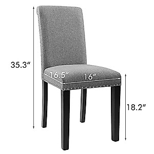 NOBPEINT Fabric Dining Chairs Upholstered Kitchen Chairs with Solid Wood Legs, Set of 2 (Gray)