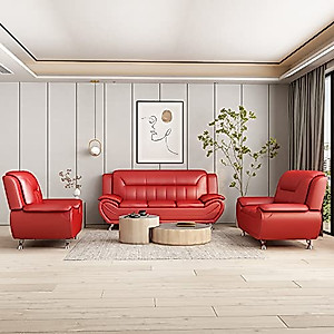 Container Furniture Direct Michael Modern Faux Leather Upholstered Stainless Steel Legs Living Room, Sofa, Persian Red