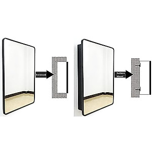 FOMAYKO Farmhouse Black Metal Framed Recessed Bathroom Medicine Cabinet with Mirror Rounded Rectangle Vanity Mirros for Wall 22x30 inch