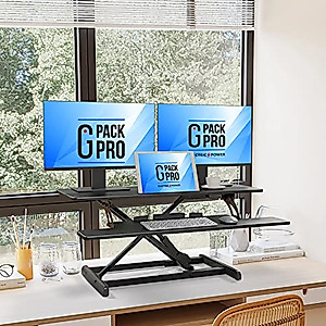 G-PACK PRO X38 Electric Standing Desk Converter Motorized Stand up Riser for Sit Stand Desk Workstation with Removable Keyword Tray and Space for Dual Monitors