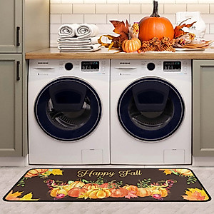 Fall Kitchen Rugs, Fall Decorations for Home Pumpkin Mats Set of 2- Non-Slip Autumn Maple Leaf Floor Mat- Fall Decor Holiday Runner for Home Seasonal Harvest Thanksgiving Decor