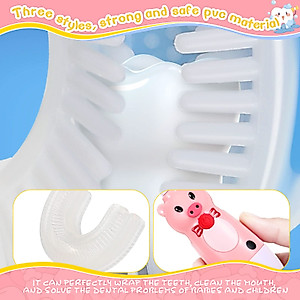 2 Pieces Kids U-Shaped Electric Toothbrush Automatic Toothbrushes Ultrasonic Kids Cartoon Toothbrush 360 Degree Whitening Kids with 3 Types of Brush Head (Yellow and Pink)