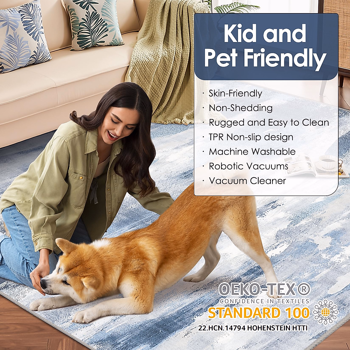 INGEROOM Machine Washable Rug Non-Slip Backing Abstract Area Rug 8x10 Washable Area Rug for Living Rooms Bedrooms and Dining Rooms Easy to Clean Modern Abstract Area Rug