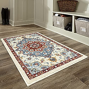 Maples Rugs Stina Vintage Medallion Kitchen Rugs Non Skid Accent Area Carpet [Made in USA], Blue/Red, 2'6" x 3'10"
