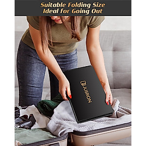 JUSRON 3 Way Mirror for Hair Cutting, 360 Mirror with Height Adjustable Hooks for Door, Bathroom, Portable Trifold Shaving Barber Mirror for Makeup, Cut, Trim (Black Without LED)