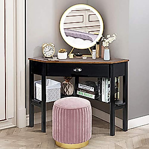 GOFLAME Computer Corner Desk, Wood Compact Home Office Writing Worstation with Drawer and Shelves, Laptop PC Corner Table for Small Space Home Office (Coffee)