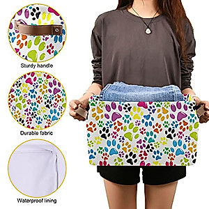 ALAZA Rainbow Dog Paw Print Large Storage Baskets with Handles Foldable Decorative 2 Pack Storage Bins Boxes for Organizing Living Room Shelves Office Closet Clothes