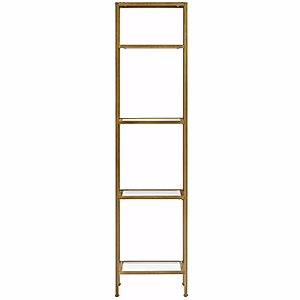 Crosley Furniture Aimee Narrow Bookshelf with Glass Shelves, Bookcase Storage, Gold and Glass