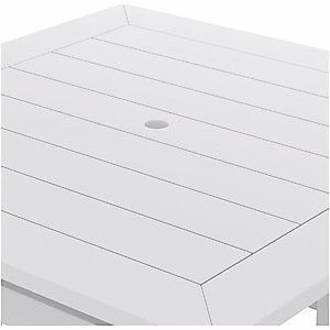 Costaelm Square Outdoor Dining Tables, 43'' Patio Table with Umbrella Hole for 4 Person, Balcony Table, Outdoor Buffet Table, Porch Tables for Outside Lawn Porch Bistro Furniture, White