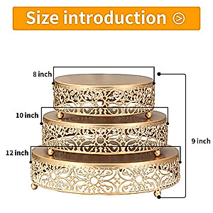 XINLIYA 3-Piece Set Cake Stands Round Cupcake Stands,Metal Wedding Brithday Party Celebration Dessert Display Plates,Gold