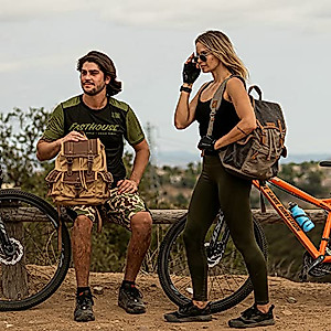 TSD Brand Laptop Backpack Vintage Canvas Leather Backpack, Hiking Daypacks Unisex Casual Rucksack Durable Notebook Bag Travel Shoulders knapsack(Camel)