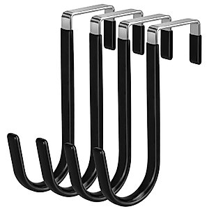 4 Pack Over The Door Hook, Door Hooks, Black Rubber Surface Prevent Scratche Door Hanger Hooks for Bathroom, Living Room, Kitchen, Hanging Clothes, Towels, Bags(4 Pack Black)