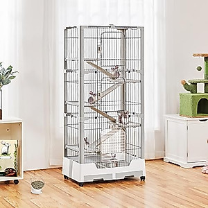 Yaheetech Rolling Small Animal Cage 6 Level Rabbit Cage with Open Top & Pull-Out Tray for Bunnies, Guinea Pigs, Ferrets and Chinchillas