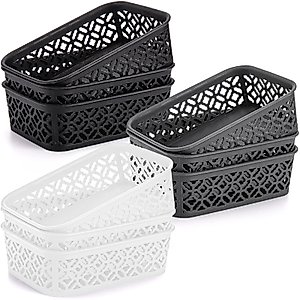 ZEAYEA 9 Pack Small Plastic Storage Basket, Classroom Organizer Baskets for Shelves Desk Drawer, Pantry Woven Basket Bins for Bedroom Closet Office School, 7.7" L x 5.5" W x 2.4" H