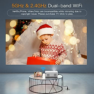 Projector with WiFi and Bluetooth, 2023 Upgraded VOPLLS 5G Native 1080P Projector, 380ANSI Outdoor Projector 4K Support, ±50°/4P/4D Keystone, 50% Zoom, Compatible with TV Box/USB/PC/iOS/Android Phone