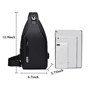 Crossbody Sling Backpacks Sling Bag for Men Women Shoulder Backpack Chest Bags with USB Charger Port Oxford Cloth Crossbody Daypack for Hiking Camping Cycling Running Walking,Black