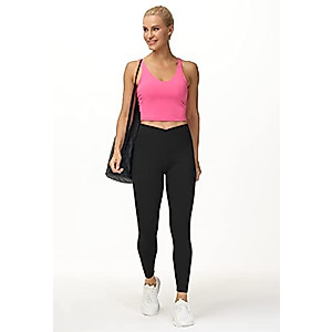 Women's V Cross Waist Yoga Leggings High Waisted Tummy Control Workout Running Pants Black