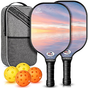 Pickleball Paddles Set of 2 or 4, USAPA Approved Pickleball Paddles Set with 4 Pickleball Balls and Pickleball Carry Bag, Fiberglass Pickle Ball Rackets 2 Pack Gifts for Beginners&Pros(Sunglow 2)