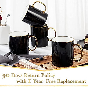 DUJUST Black Coffee Mug Set of 4(16oz), Modern & Stylish Design with Handcrafted Golden Trims, Black and Gold Cup Set for Coffee, Tea & Milk, Beautiful & Graceful Top Fine Porcelain Cups