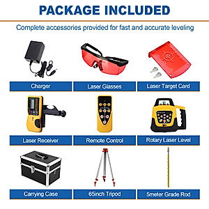 Iglobalbuy Self Leveling Rotary Laser Level System Kit with Surveying Tripod + Aluminum Grade Rod 16.4Ft, Red Beam Automatic Self-leveling Transit Laser Level Grading Rotating Lasers for Construction