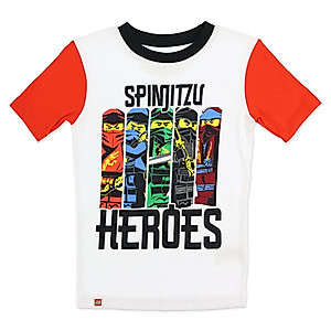 LEGO Ninjago Boys' Pajama Set 4-Piece Cotton PJs, Red, Size 8