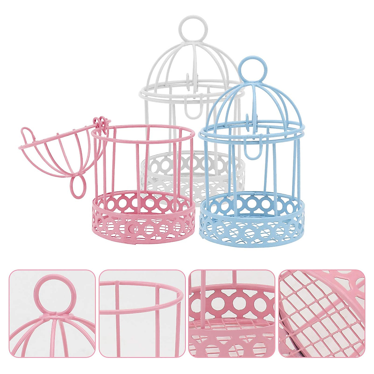 Metal Wall Hanging Bird Cage Mini Desktop Storage Decor Hollow Iron Bird Cage Organizer Home Office Desktop Decor 3pcs Bird Cage Tealight Holder